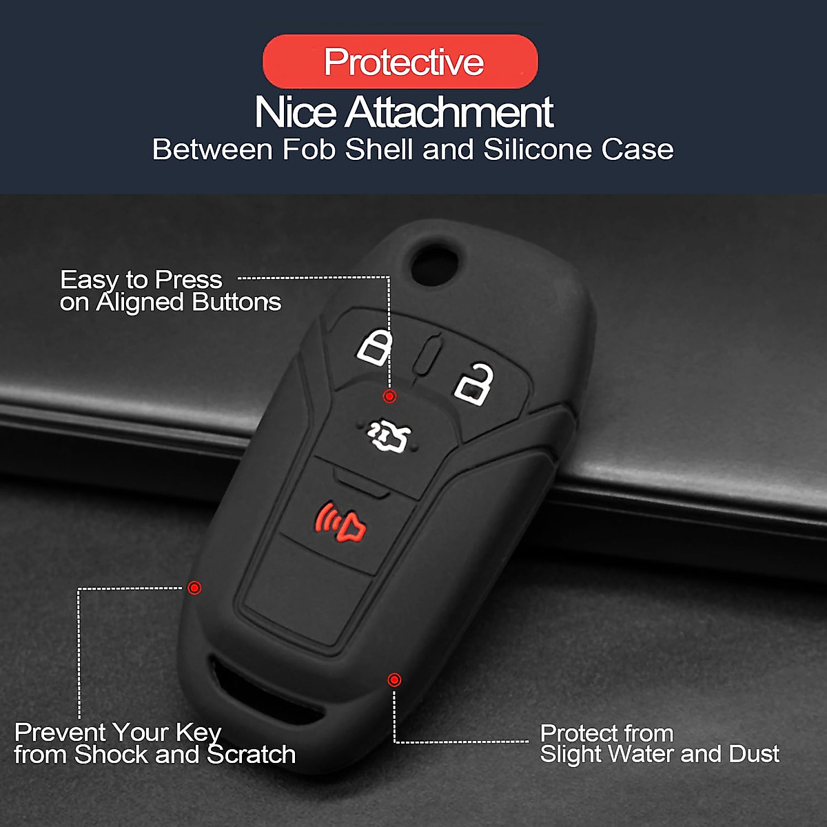 INFIPAR 2pcs Compatible with Ford Transit-150 250 350 HD E-Transit Connect Maverick F-150 Lightning F-250 F-350 F-450 F-550 Super Duty F-650 F-750 Ranger Black Key Fob Cover Case Key Chain Holder