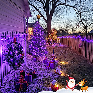 JMEXSUSS 600LED Purple Solar Christmas Lights, 206.7ft Solar String Lights Outdoor Waterproof, 8 Modes Purple Solar Lights for Patio Tree Gardens Halloween Xams Christmas Decor
