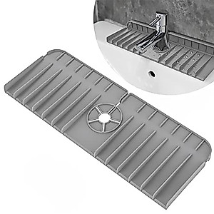 Kitchen Sink Splash Guard,Silicone Faucet Mat for Kitchen Sink，Sink Draining Pad Behind Faucet ,Drip Protector for Kitchen for Kitchen Bathroom Farmhouse (Gray)