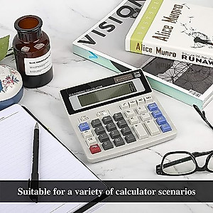 Calculator, Calculators Large Display and Buttons, Solar Battery Dual Power, Big Button 12 Digit Large LCD Display (White)