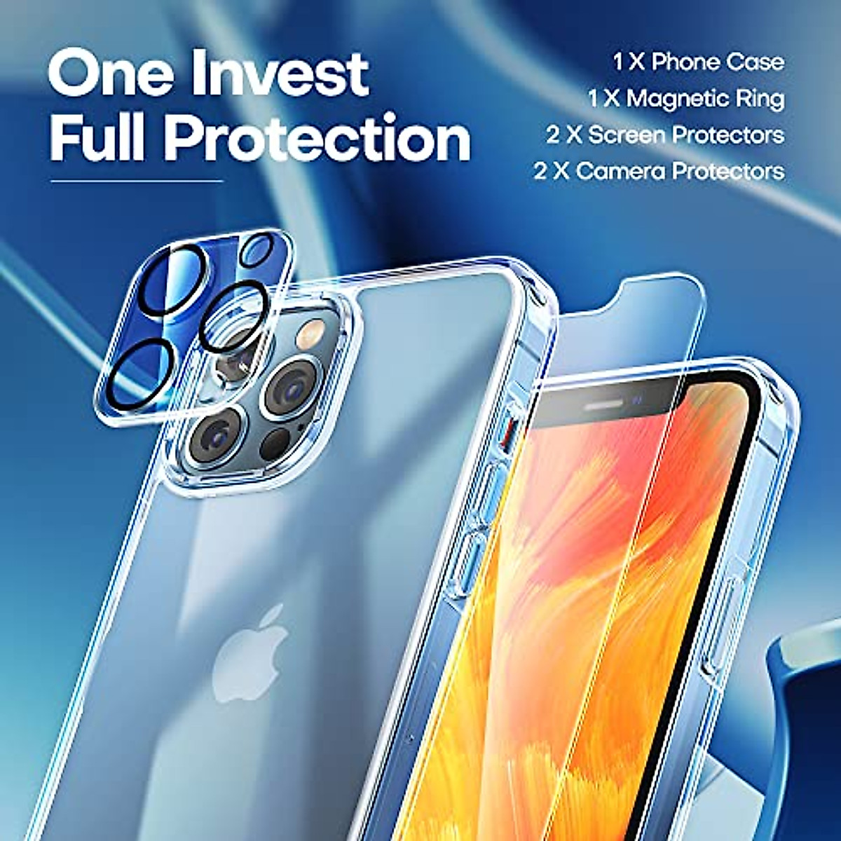TAURI 5-in-1 Designed for iPhone 12 Pro Max Case, [Non-Yellowing] with 2 Screen Protectors + 2 Camera Lens Protectors, Shockproof Slim Phone Case 6.7 Inch, Drop Protection, Clear