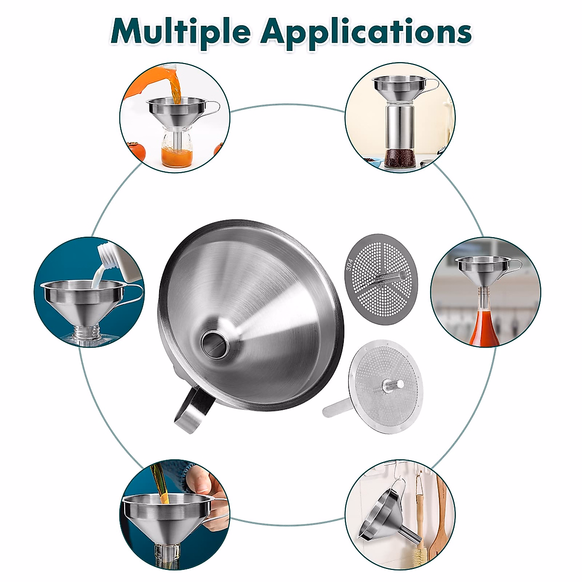 3D-Printer Resin Stainless-Steel Funnel Filter – with Detachable Resin Strainer, for Recycling or transferring uncured 3D-Printing Liquid，DOUMII