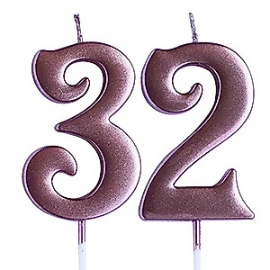 Rose 32nd Birthday Candle, Number 32 Years Old Candles Cake Topper, Woman Or Man Party Decorations, Supplies