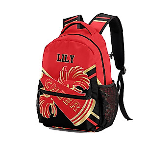 BigBigift Custom Cheer Red Black Cheerleaders Waterproof Backpack Bookbag with Name for Birthday Holiday Gift, 12.2(L)x5.9(W)x16.5(H)inch