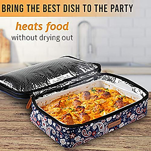 HotLogic 16801170-BPSL Food Warming Tote Casserole Carrier Plus 120V, Blue Paisley