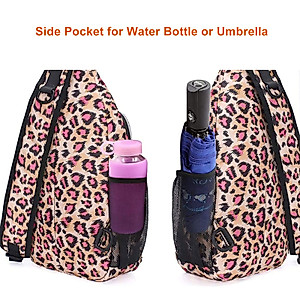 MOSISO Sling Backpack,Travel Hiking Daypack Leopard Print Rope Crossbody Bag, Pink, Medium