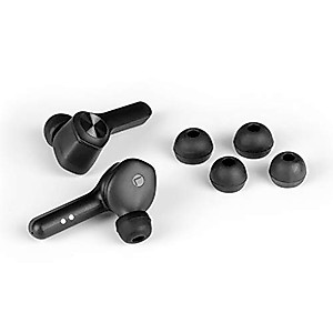 Aluratek Bluetooth 5 True Wireless Earbuds with Built-in Microphone and Rechargeable Case for Smartphone, iPhone (ABHTWS01F), Black