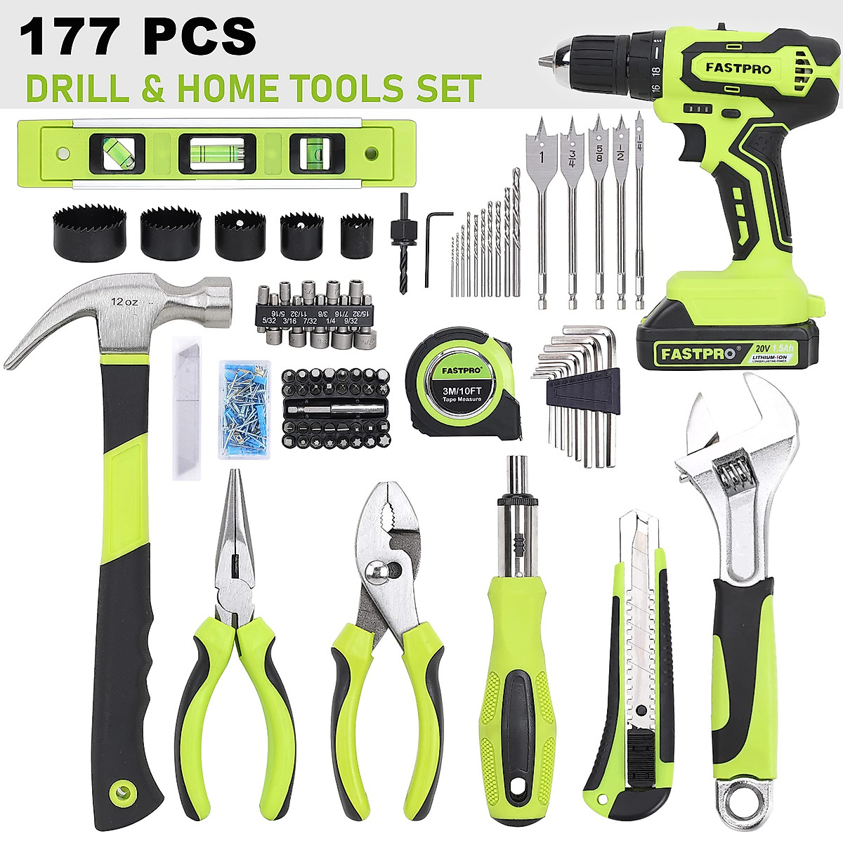 FASTPRO 232-Piece 20V Pink Drill Set & 177-Piece 20V Drill and Home Tool Set with storage case