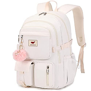 LXYGD Laptop Backpack 15.6 Inch Kids Elementary Middle High School Bag College Backpacks Anti Theft Travel Back Pack Large Bookbags for Teens Girls Women Students (Off-white)
