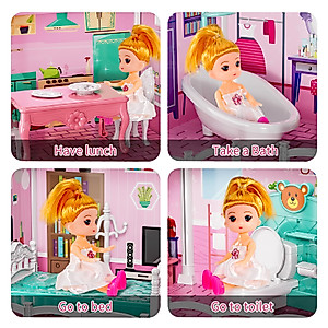 TEMI Villa Toys for 3 4 5 6 7 8 Years Old Girls - 4 Storeys 12 Rooms, Indoor Playset with 2 Dolls Toy Figures, Toys Furniture and Accessories, Pretend Girls Plays, Building Toys, Gifts Toy