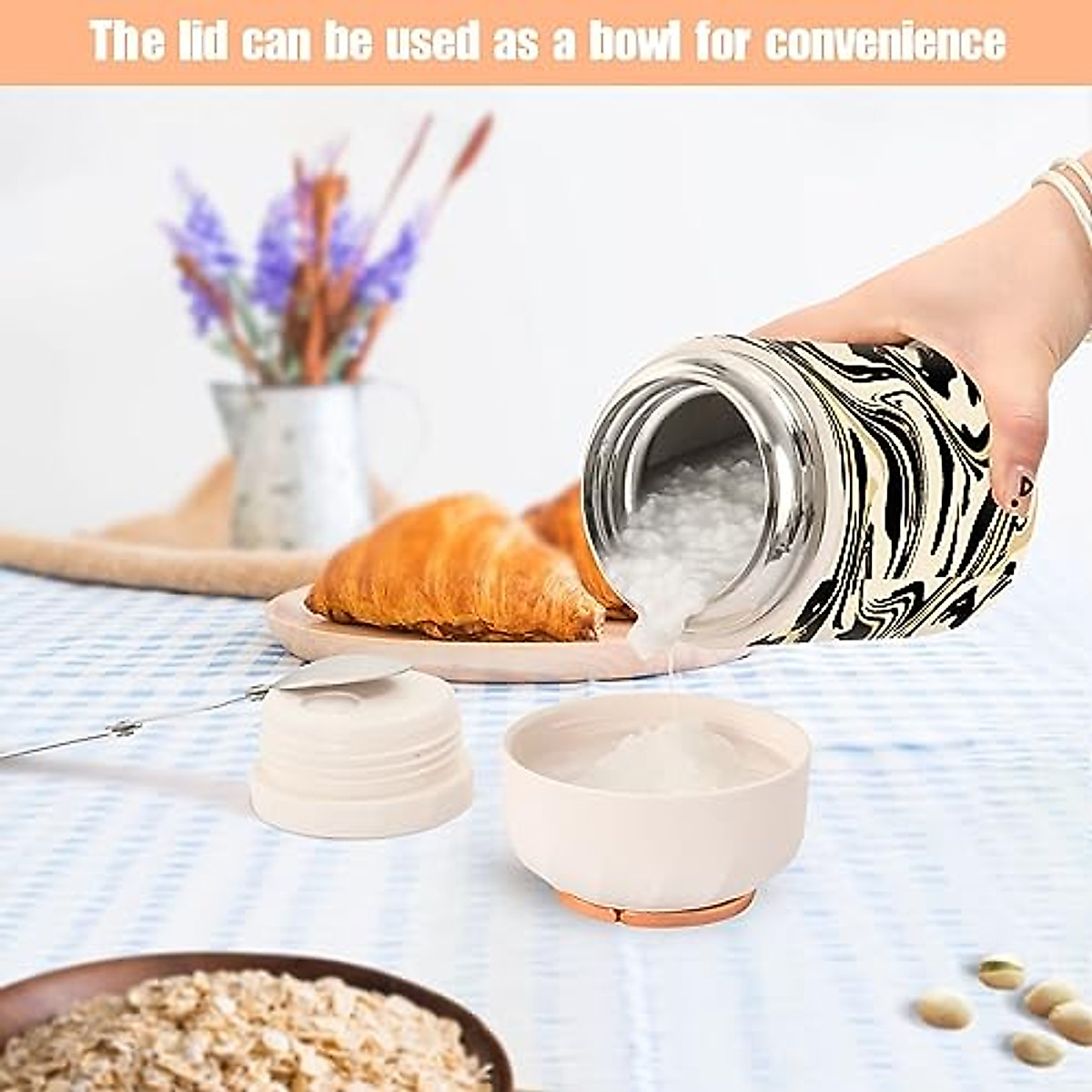 CUPADA Leopard Skin Texture Food Jar for Hot and Cold, Fluid Insulated Food Jars Vacuum 17OZ with Folding Spoon for Work Trip Picnic Camping