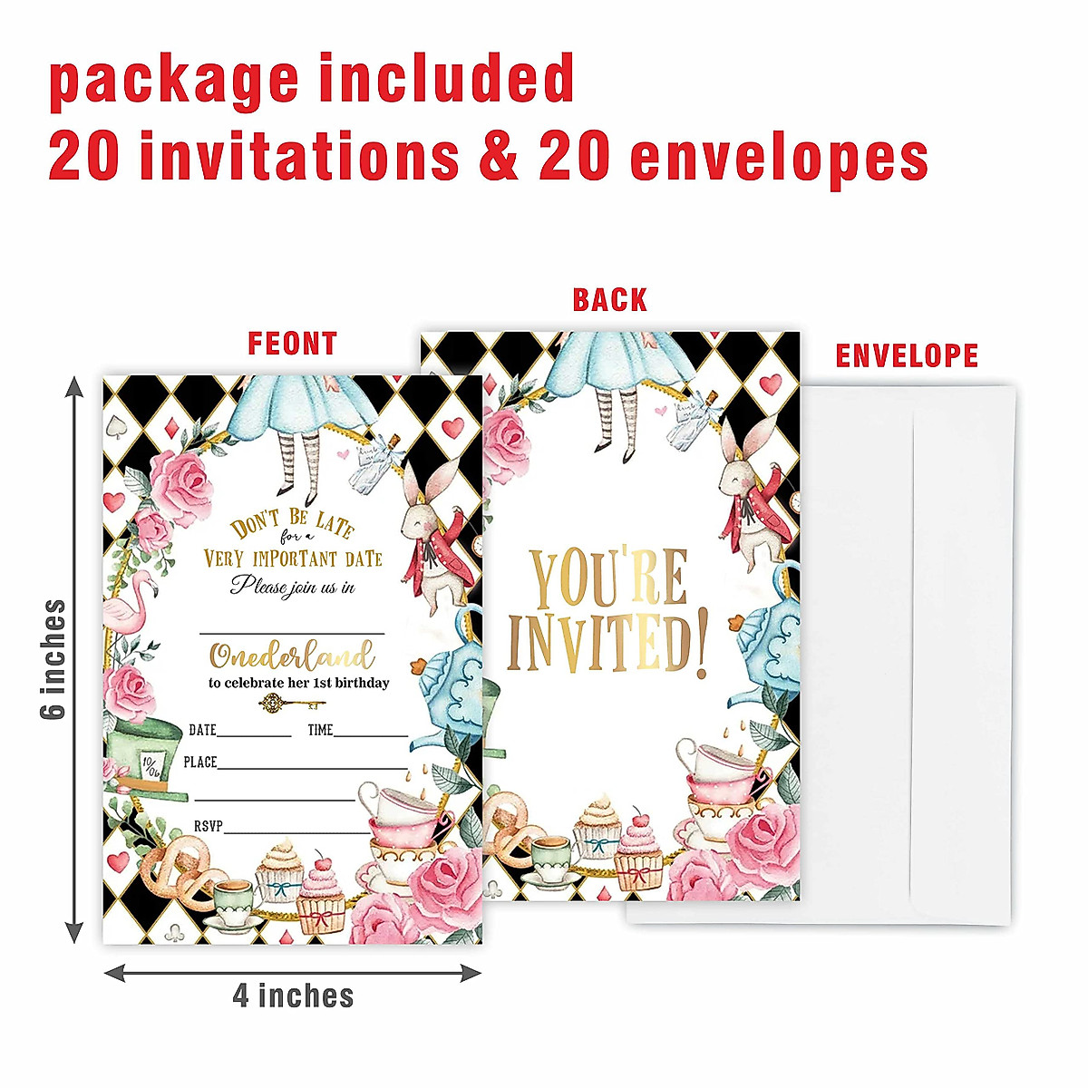 Tea Party Birthday Party Invitation, Checkerboard Invite Cards（20 Count) With Envelopes, Black & White Grid Fill In Style Invite Cards For Boys, Girls, Kids, Birthday Party Supplies-A21