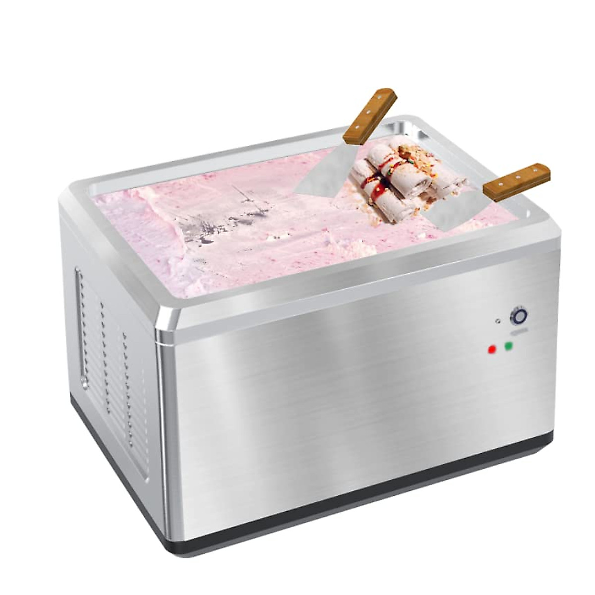 Homtone Rolled Ice Cream Maker,Automatic Instant Ice Cream Roll Maker with Square Pan and 2 Spatulas,Stainless Steel Stir-fried Ice Cream Machine for Homemade DIY Frozen Yogurt Ice Cream (DS-0990)