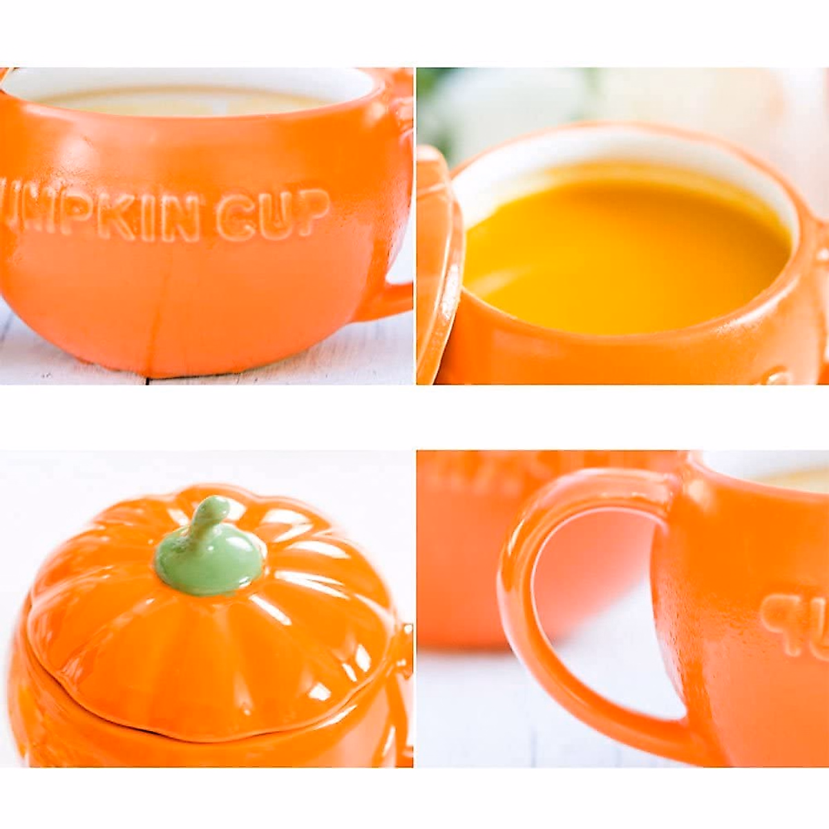 Eplze YBK Tech Cute Pumpkin Cup, Ceramic Coffee Mug, 8.5oz Tea Cup with Lid (Cup)