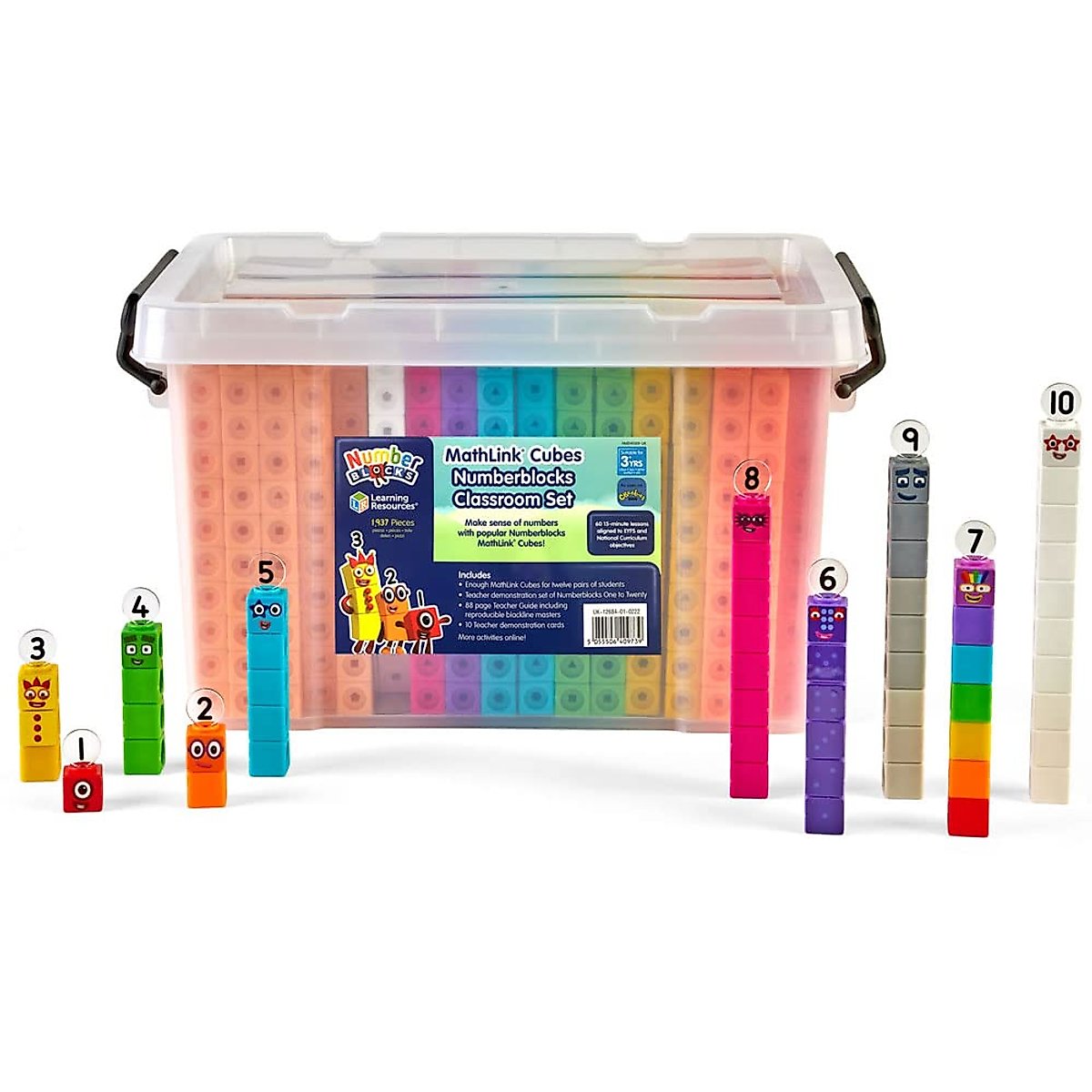 Learning Resources MathLink Cubes Numberblocks Classroom Set, Teaching Resources, Comprehensive 88-Page Teacher Guide Included 60 15-Minute Lessons, 1937 Pieces, Ages 3+, Multi-Coloured (HM94589-UK)