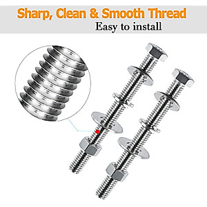 3/8-16x4 Stainless Steel Hex Head Screws Bolts, Nuts, Flat & Lock Washers Kits, 304 Stainless Steel 18-8,Fully Threaded,4 Sets