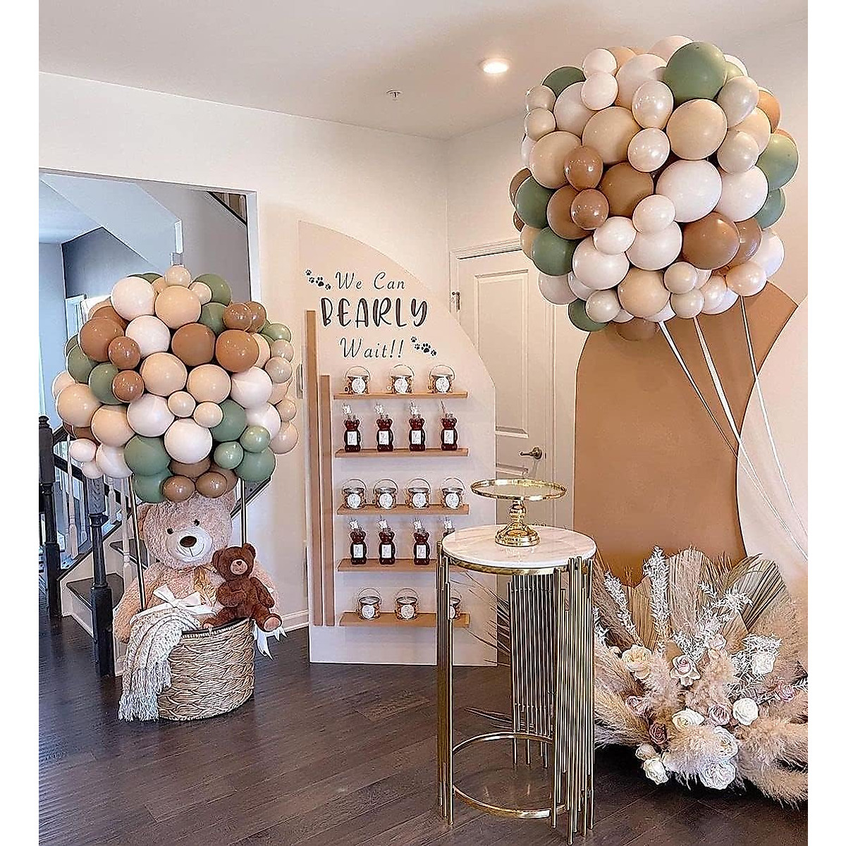 Vivane Retro Avocado Green Ivory White Cocoa Balloon Garland Arch Kit 116pcs Latex Balloons for Safari Jungle Party Balloon Woodland Birthday Party Bridal Shower Decor