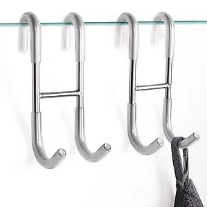 NINETREX Shower Door Hooks,Towel Hooks for Bathrooms Frameless Glass Door,Heavy Duty SUS 304 Stainless Steel Hook for Towels,Squeegee,Loofah,Shaver,Robe,2 Pack,Silver