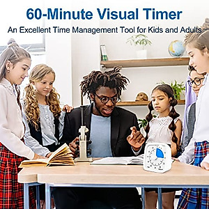 Yunbaoit Visual Timer with Night Light, 60-Minute Countdown Timer for Kids and Adults, Silent Classroom Timer, Time Management Tool for Home, School, or Work (Light White)