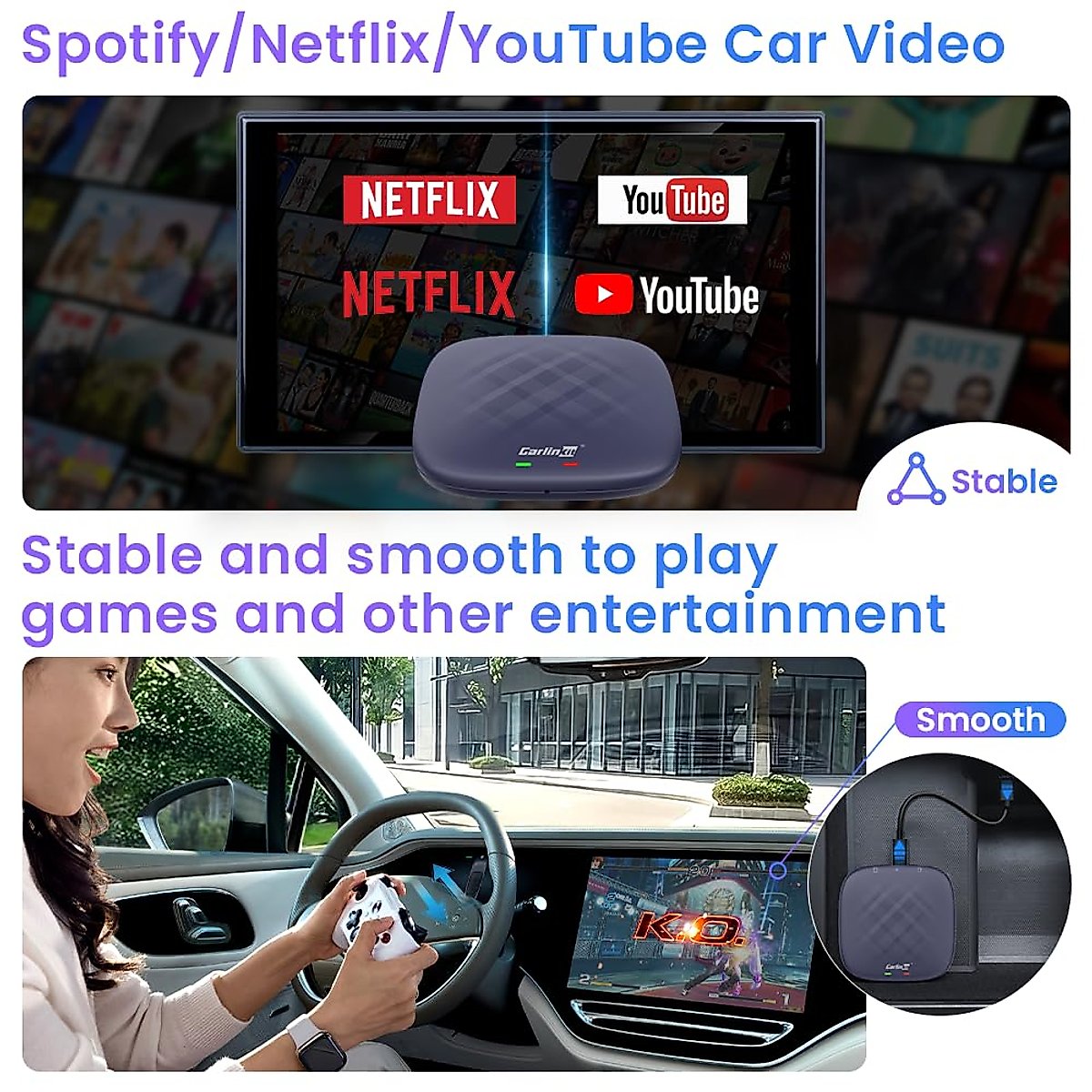 Carlinkit CarPlay Ai Box Android 13.0 System Wireless CarPlay Android Auto QCM6125 8-core 8G+128G, Multimedia Box Spotify/Netflix/YouTube Car Video, GPS+Glonass/Google Play Download Apps