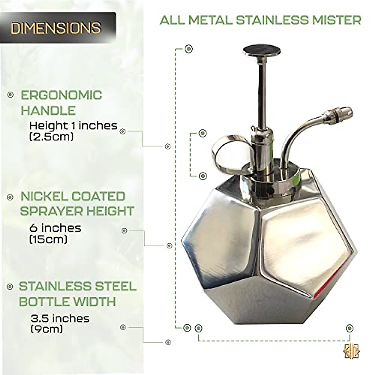 Stainless Steel Plant Mister Sprayer - metal plant mister spray bottle for succulents bonsai, air plants, indoor outdoor Silver spritzer pump for spraying moss orchid flowers herb gardens, terrariums