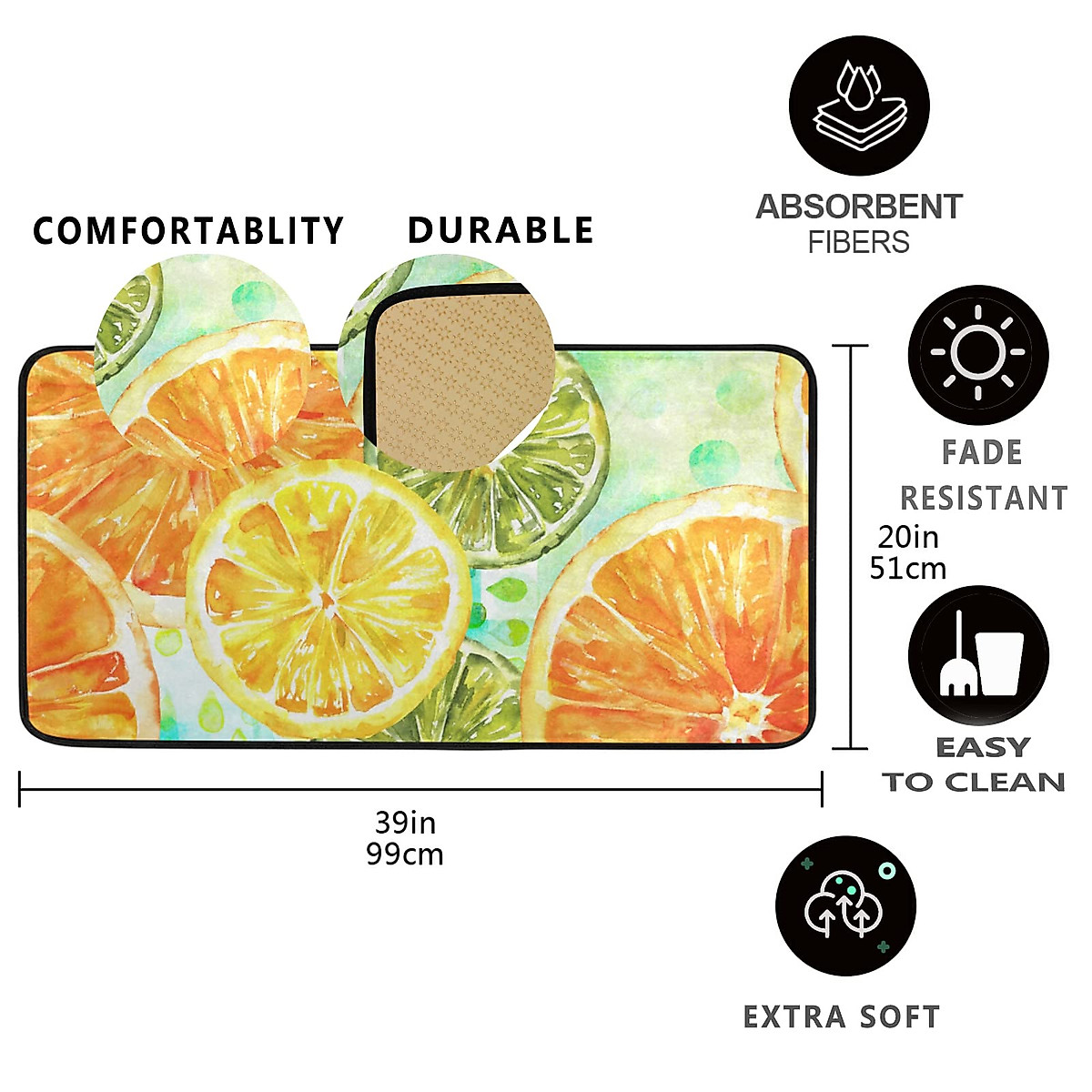 Lemon Kitchen Mat Orange Kitchen Rugs Floor Mat Anti Fatigue Non Skid Washable Bath Rug Runner Doormats Carpet Sink Mat Lemon Kitchen Decor 39 X 20 inch