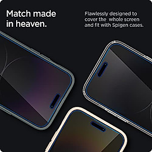 Spigen Tempered Glass Screen Protector [GlasTR EZ FIT - Privacy] Designed for iPhone 14 Pro [Case Friendly] - 2 Pack