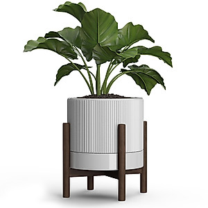 Carrward Ceramic Planter Pots Indoor with Drainage Hole & Saucer,Including Stand,7.3 Inch Mid-Century Modern Cylinder Plant Pot for Snake Flower Leaf