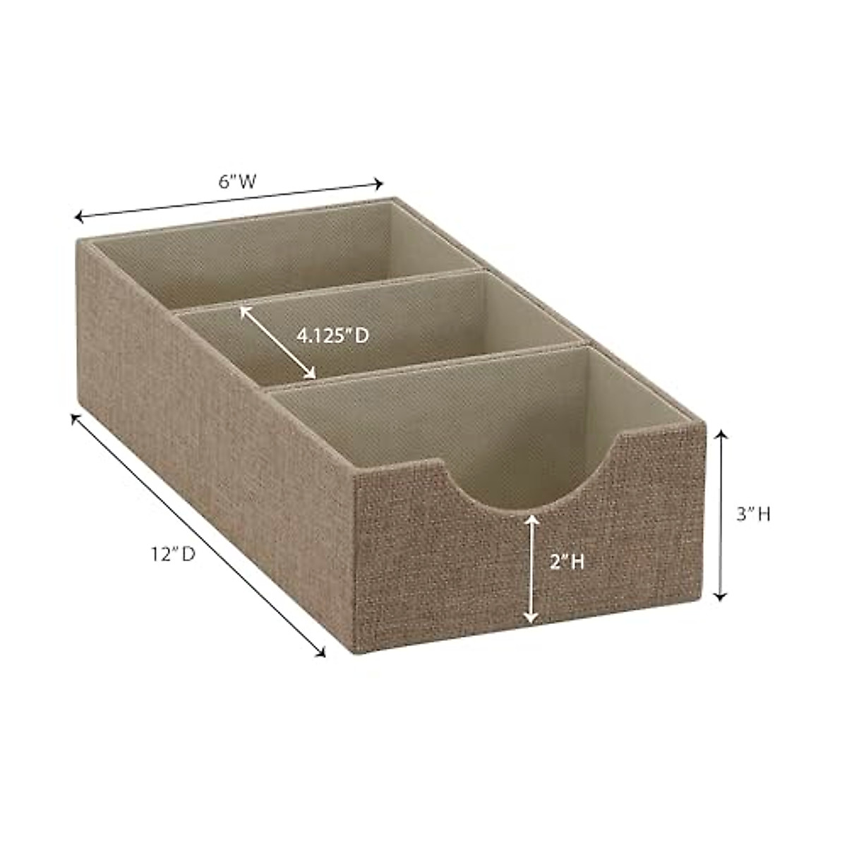 Household Essentials Brown 722-1 Deep 3 Section Drawer Organizer Box for Storage | 12 in x 6.13 in x 3.13
