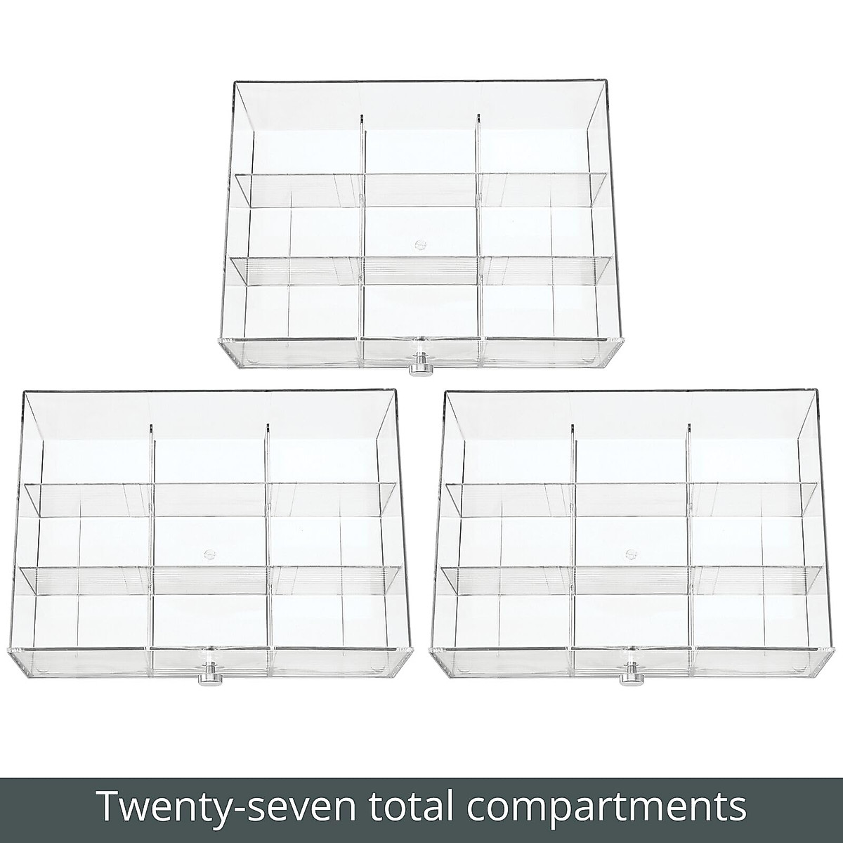 mDesign Plastic Tea Bag Caddy Box Storage Container Organizer Holder with 3 Drawers - for Kitchen Pantry, Cabinet, Countertop - Holds Coffee, Sugar Packets, Drink Pods - Clear