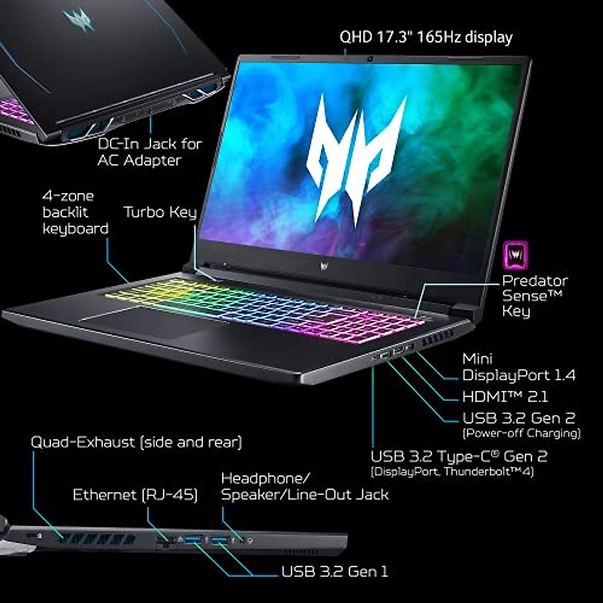 Acer Predator Helios 300 PH317-55-77S4 Gaming Laptop | Intel i7-11800H | NVIDIA GeForce RTX 3070 Laptop GPU | 17.3" QHD 165Hz 3ms IPS Display | 16GB DDR4 | 1TB SSD | Killer WiFi 6 | RGB Keyboard