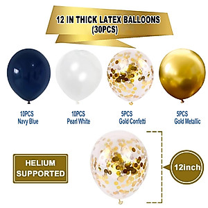 YGYXMY Birthday Decorations for Men Boys | Navy Blue Gold White Happy Birthday Party Decorations Kit | Banner, Balloons, Tissue Pompoms, Swirls, Tassels Garland