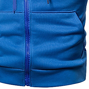 Maiyifu-GJ Men Zip Up Color Block Hoodies Blend Fleece Long Sleeve Sweatshirt with Kanga Pockets Zip Front Slim Hooded Hoodie (Blue,Large)