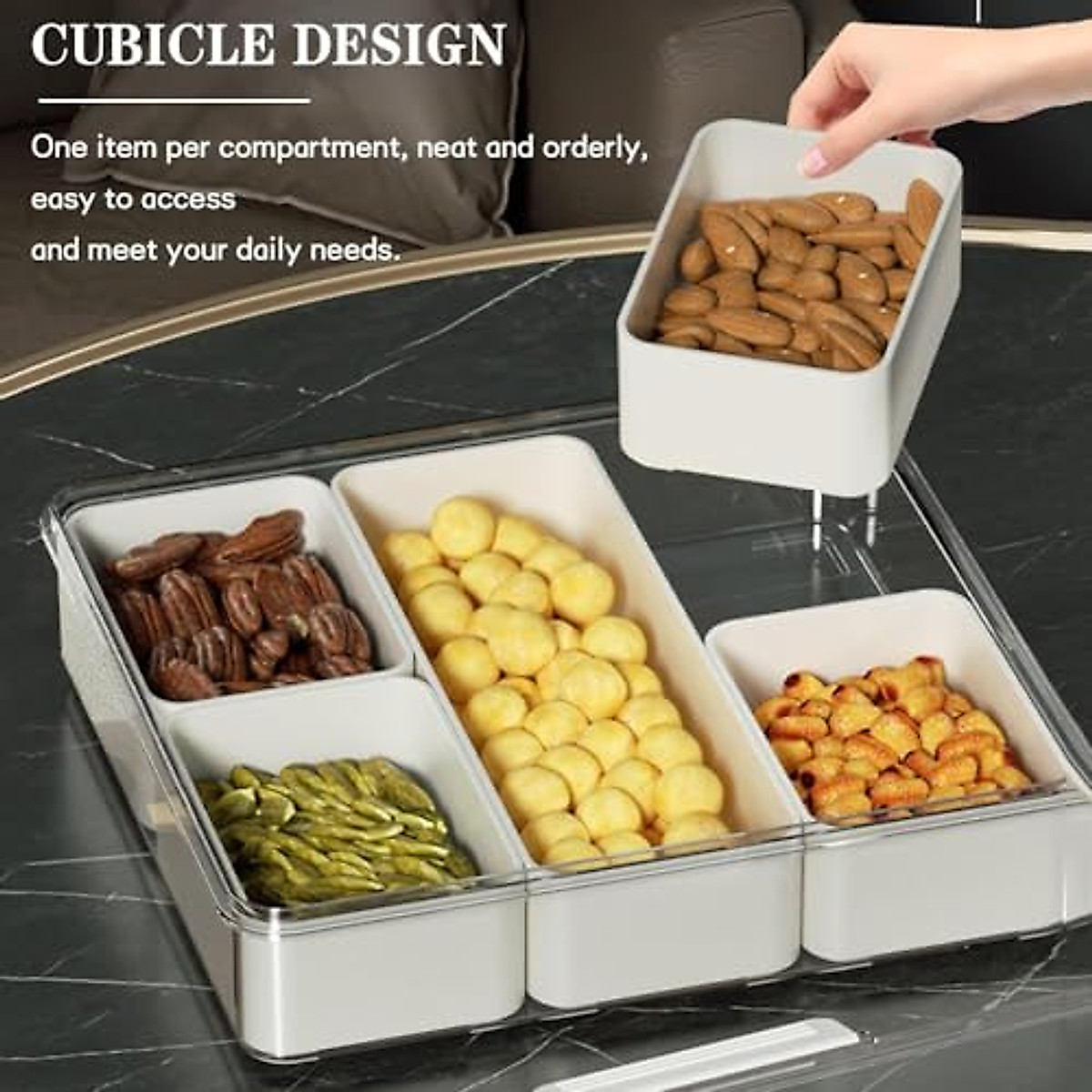 Extra Large Fruit Storage Containers for Fridge,Divided Serving Tray with Lid and Handle,Snackle Box Charcuterie Container for Portable Snack Platters,Clear Organizer for Party,Entertaining,Fruit,Nuts