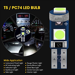 1797 T5 LED Bulbs Dash Dashboard Light 74 37 73 2721 PC74 PC37 Instrument Cluster Gauge Wedge Twist Socket Car Indicator Panel Parts Interior Replacement 12V Green Pack of 20
