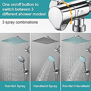 Cobbe 12 Inch All Metal 3-Way Rain Shower Head, High Pressure Shower Head, Dual Shower Heads with Handheld Spray Combo - Upgrade Extension Arm Height Adjustable - 9 Spray Filtered Shower Head, Chrome