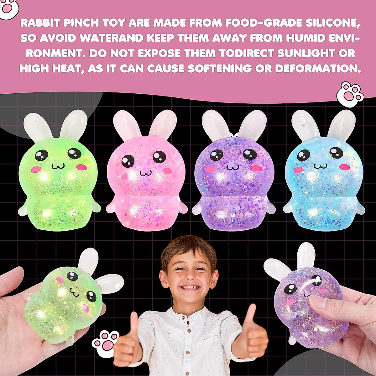 Easter Basket Stuffers,Easter Basket Essentials,4pcs Squishy Easter Bunny Stress Balls for Adults,Kids,Easter Toys Stress Relief Fidget Balls,Easter Party Favors for Kids,Easter Basket Ideas Gifts