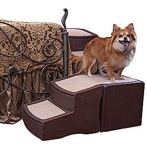 Pet Gear Easy Step Bed Stair for Cats/Dogs, Adjusts to Either Side of Bed, Removable Washable Carpet Treads, Storage Compartment, for Pets Up to 75lbs