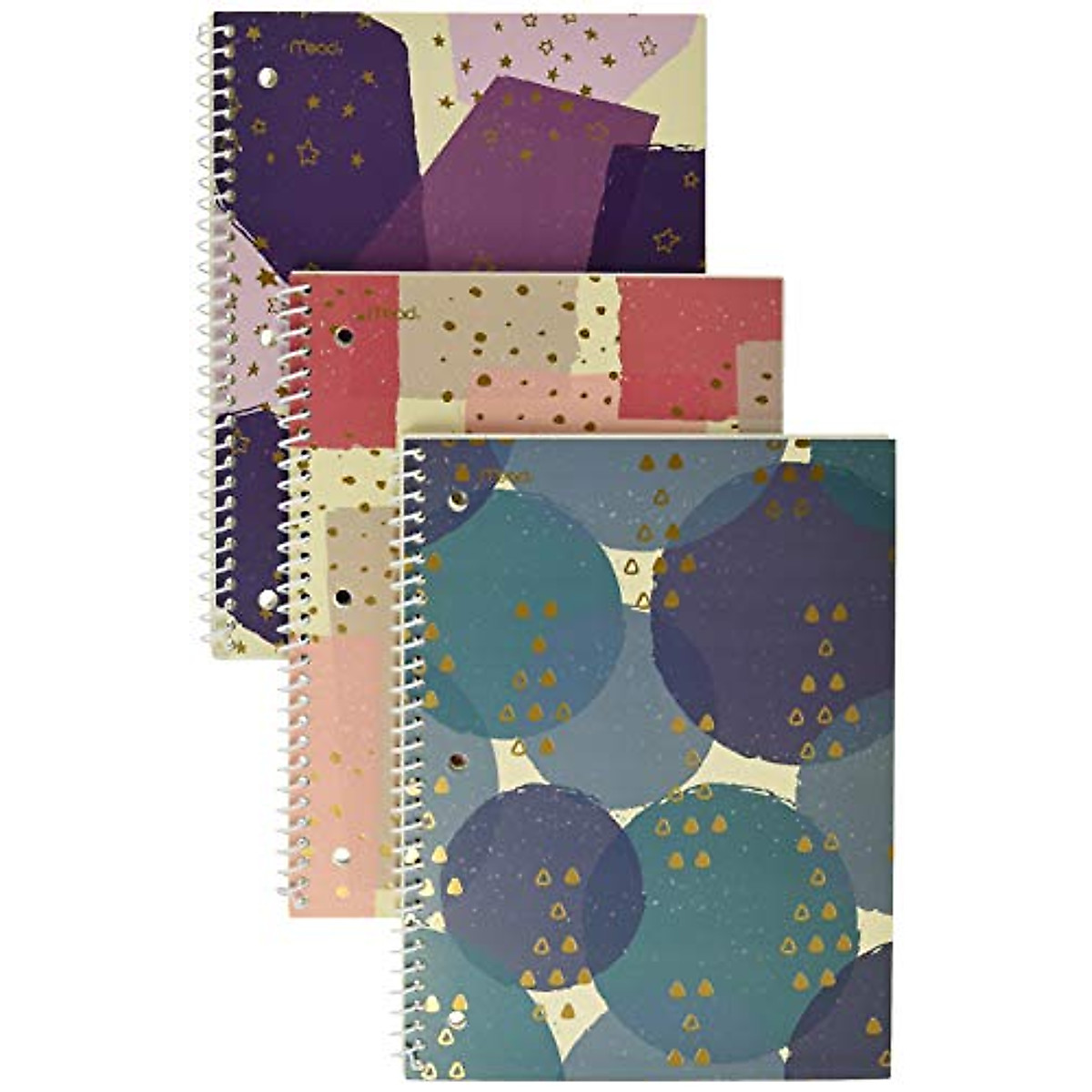 Mead Spiral Notebooks, 1 Subject, College Ruled Paper, 70 Sheets, 10-1/2" x 7-1/2", Shape It Up, Design May Vary, 3 Pack (38191)
