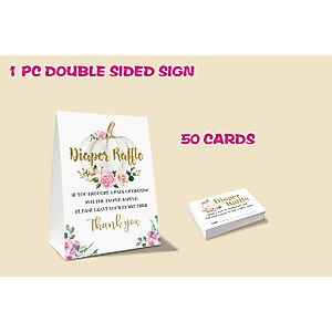 Yuansail Diaper Raffle Tickets For Baby Shower, Pumpkin Floral Themed Cards, Party Favors For Baby Showers Game Cards, 1 Sign & 50 Cards Per Pack – (011-niaobu)