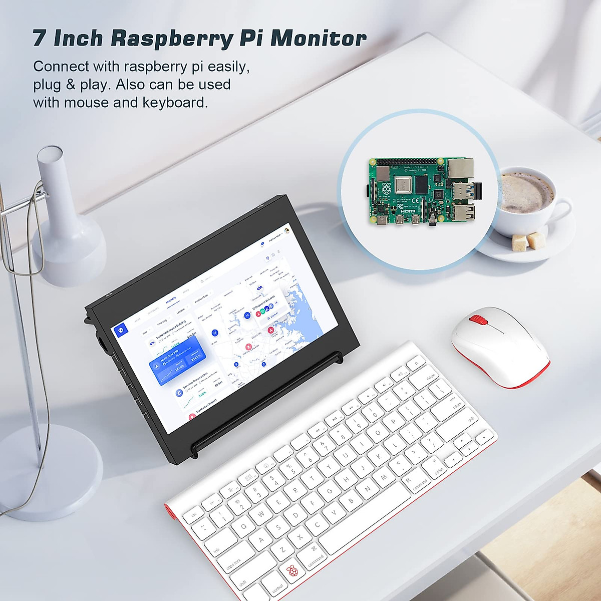 APROTII RasPi Touchscreen Monitor, 1024X600 7" IPS RasPi Screen with Case, Capacitive Touch Screen Display USB/HDMI for PC Phones RasPi 4B 3B+ 3B 3A+ 2B B+ (with Stand)