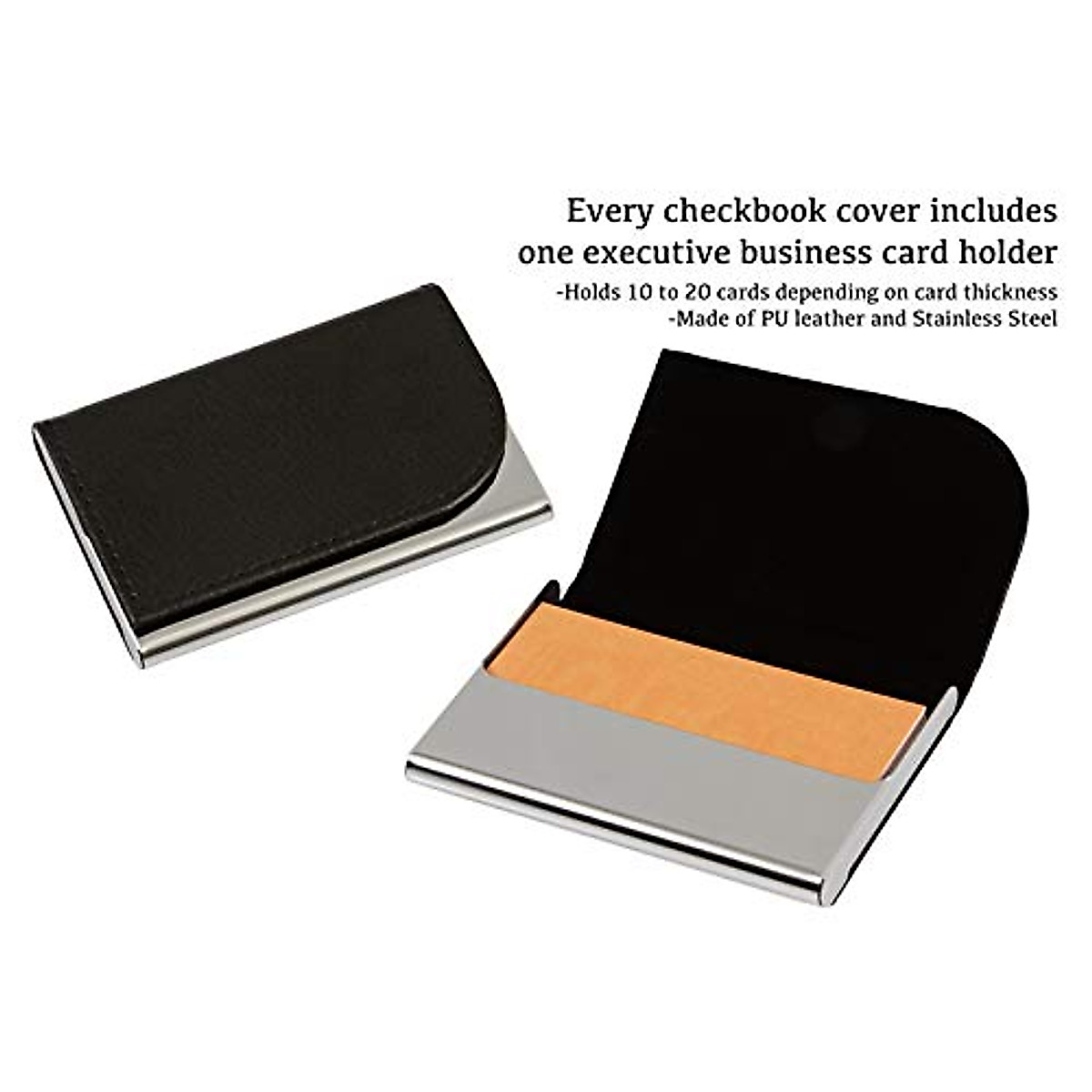2Fold Zippered Business Check Binder 7 Ring for 3-Up Business Size Checks with Extra Business Card Case - PU Leather Deluxe 7 Ring Checkbook Binder Portfolio with 600 Check Capacity and Storage