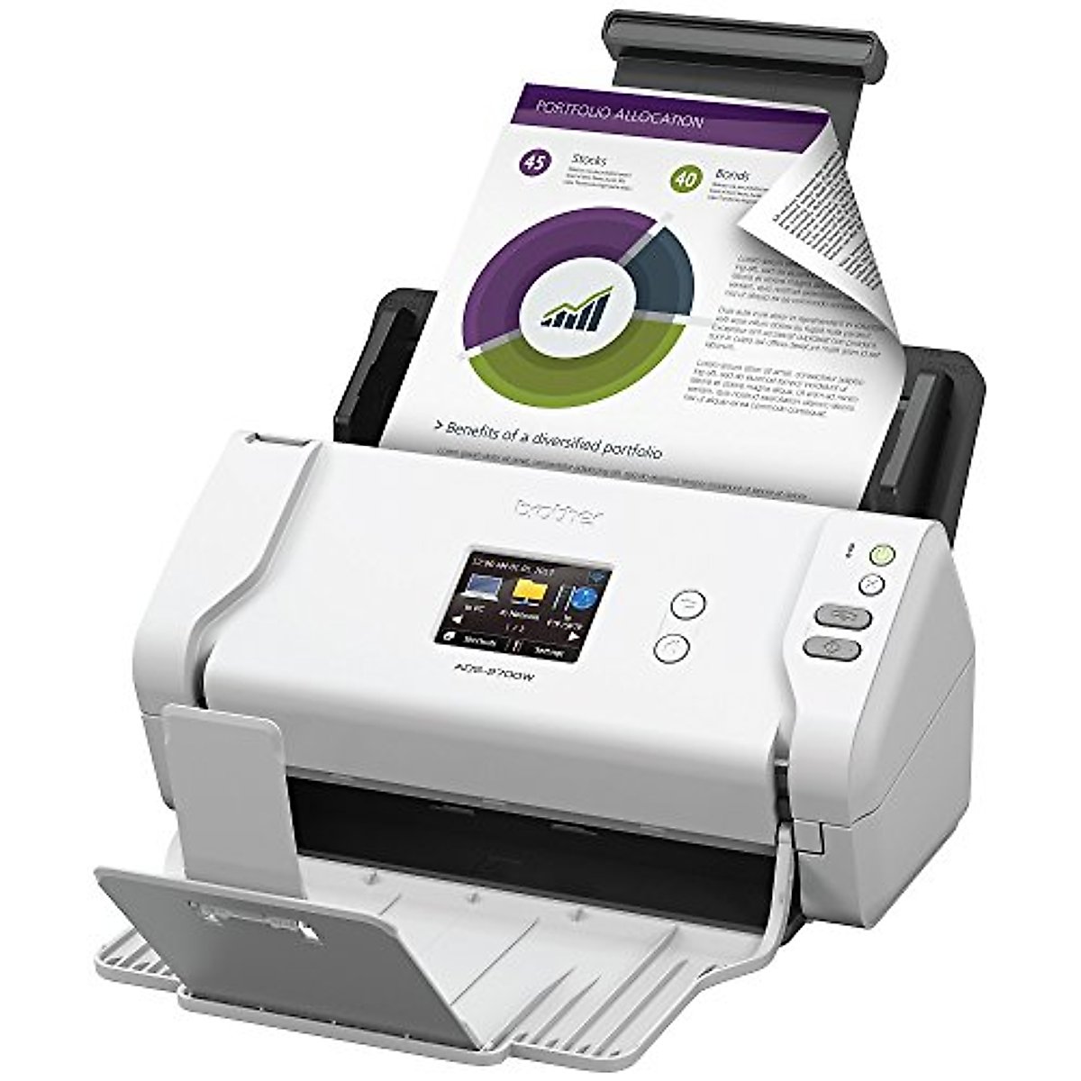 Brother Wireless High-Speed Desktop Document Scanner, ADS-2700W, Touchscreen LCD, Duplex Scanning (Renewed)