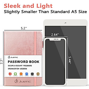 JUBTIC Password Book with Alphabetical Tabs. Medium Size Password Notebook for Internet Website Address Log in Details. Hardcover Password Journal & Organizer for Home Office, Rose Gold