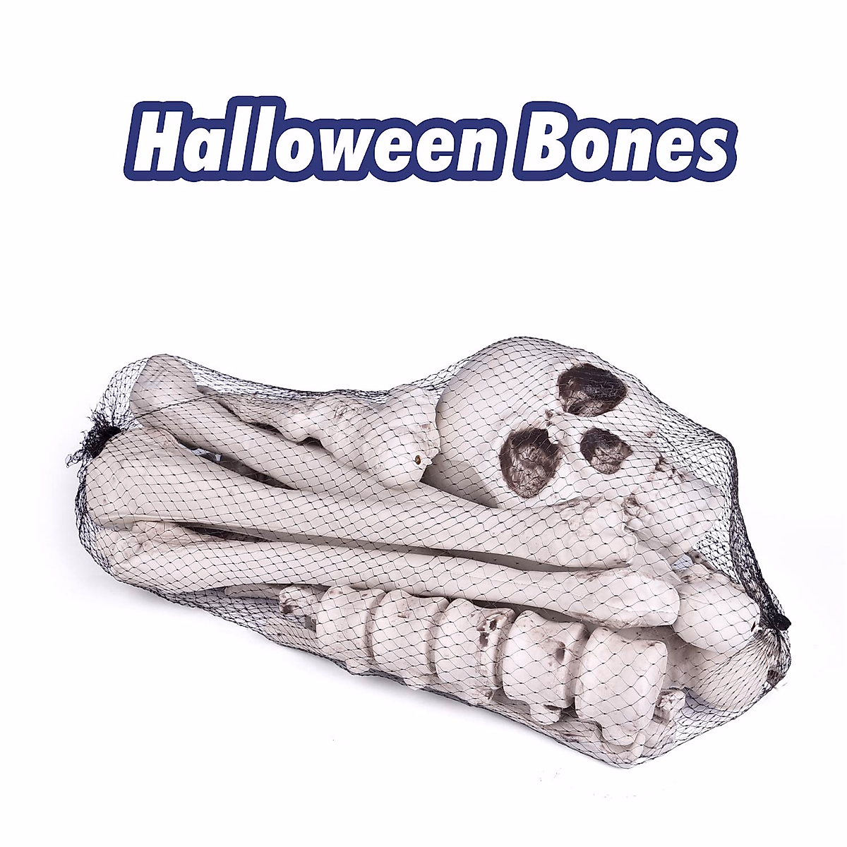 18Pcs Bag of Skeleton Bones and Skull for Halloween Decorations, Life Size Plastic Skeleton Bones,Spooky Skull Bones Props for Outside Inside Halloween Yard lawn Graveyard Party Haunted House Decor