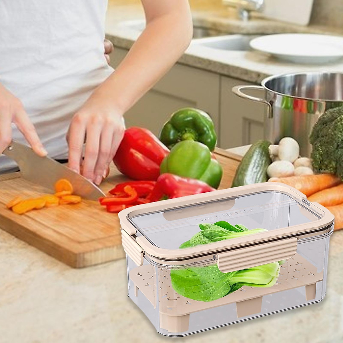 Lettuce Container for Fridge, Portable Tight Seal Crisper Box, Produce Saver Storage Bins, Multifunctional Freezerable Lettuce Container, Clear Vegetable Storage Box,