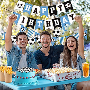 Soccer Birthday Party Decorations for Boys Men, Blue Soccer Happy Birthday Banner Sport Football Birthday Backdrop Background Photo Props for Soccer Ball Theme Birthday Party Favors Decor Supplies