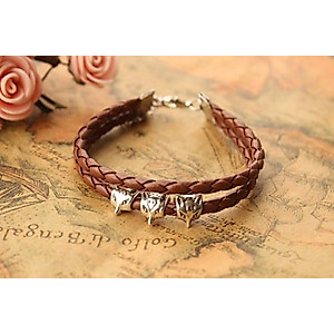 Fox Bracelet,Cute Fox Head Charm Bracelet,Brown Leather Rope Bracelet,Birthday Gift