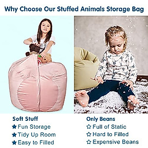Lukeight Stuffed Animal Storage Bean Bag Chair for Kids and Teens Without Filling, Zipper Storage BeanBag Cover for Organizing Stuffed Animal, Luxury Velvet Soft Bean Bag Chair Cover (No Beans) Large