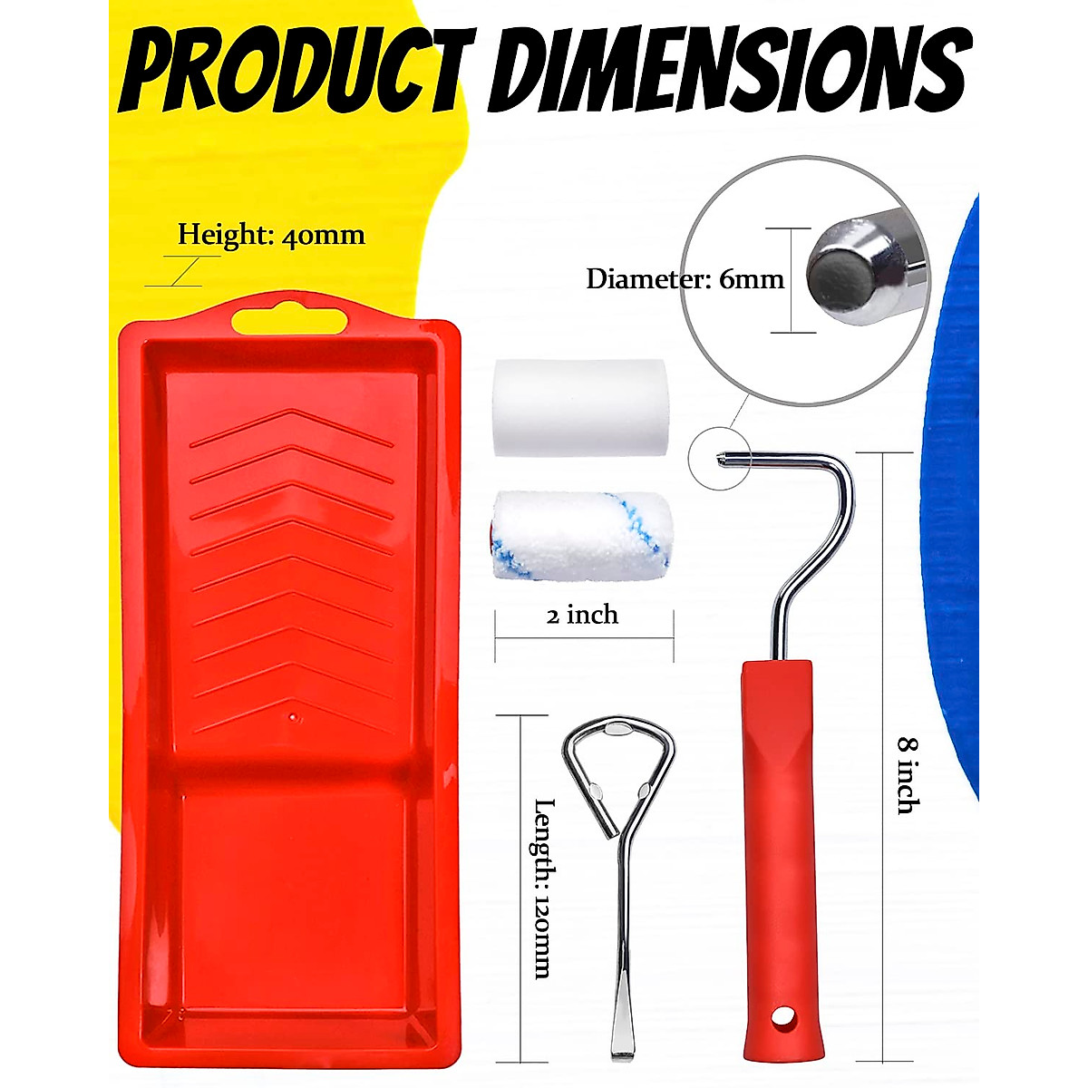 2 inch Paint Roller Kit, PinStone 16pcs Small Paint Roller Tray Set with High-Density Foam Paint Roller and 3/8” Nap Microfiber Covers, Mini Paint Rollers for Painting Walls, Cabinets, Craft, Touch-up